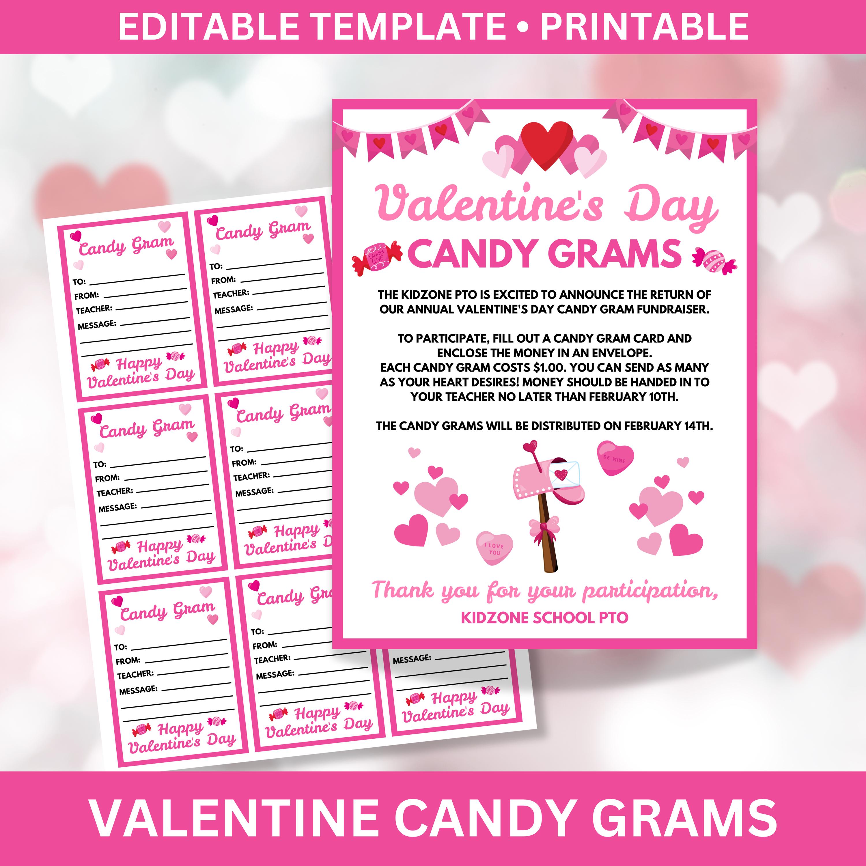 Valentine Candy Grams - Editable - Printable - PTO Fundraiser - Canva ...