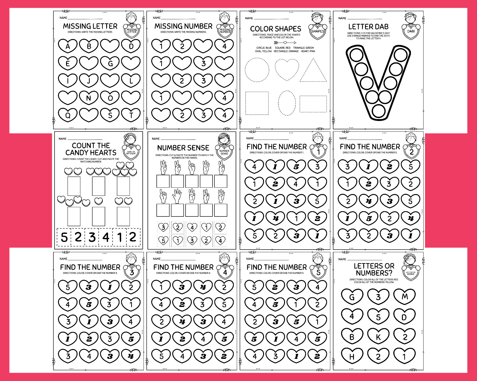 Preschool Pack - Printable - February - Math - Letters - Instant ...