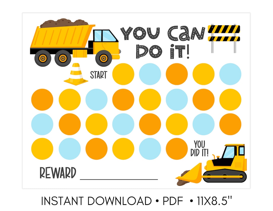 Printable Reward Chart - Construction - Potty Training Chart - Chore ...