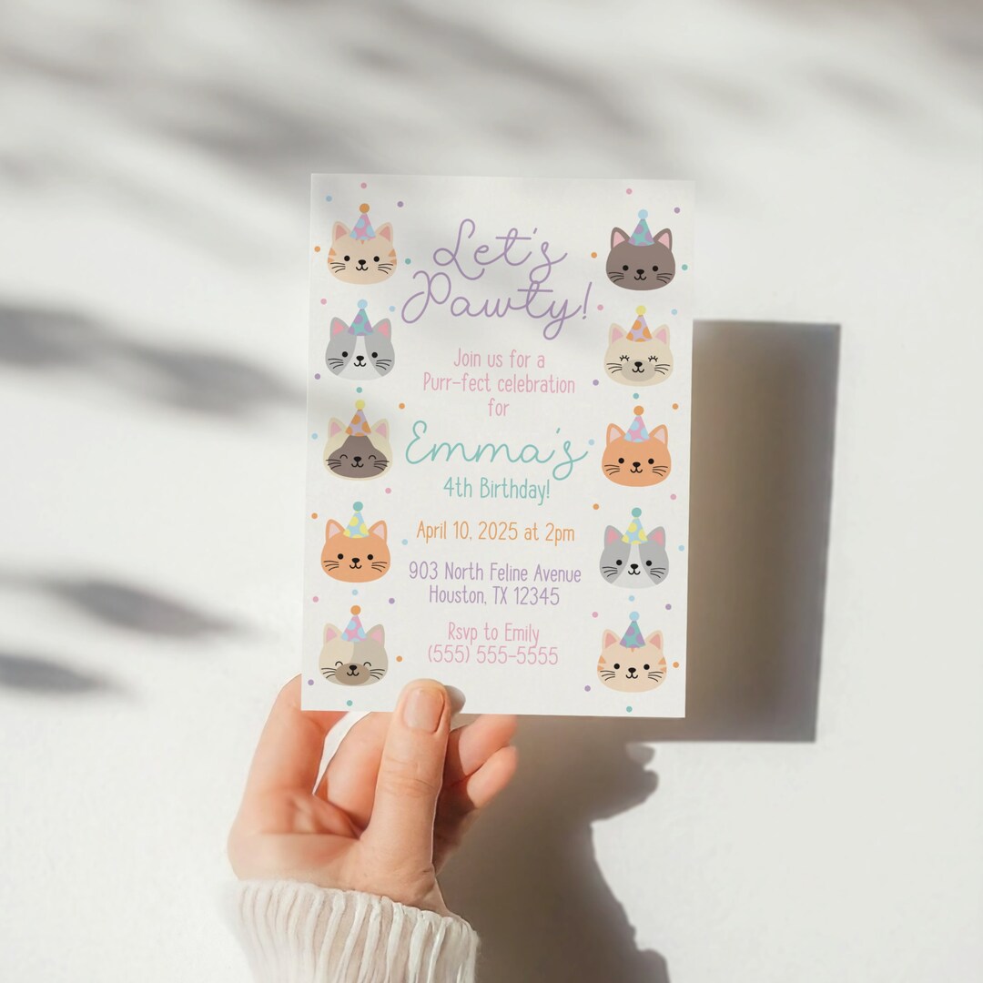 Cat Birthday Invite Editable Printable Invitation Template Kitten ...