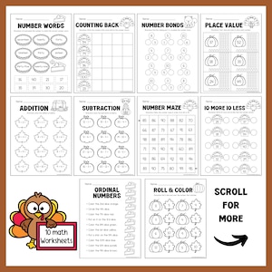 First Grade - Worksheets - Thanksgiving Theme - Printable - Homeschool ...