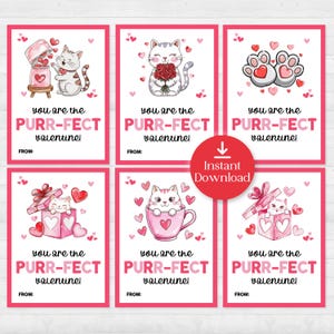 Kitten Valentine Cards Printable Cute Cat Valentines Class Valentine ...