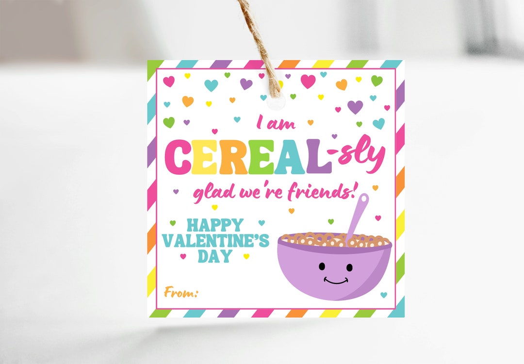 Cereal Valentine Tag Printable Cerealsly Glad We're Friends Instant ...