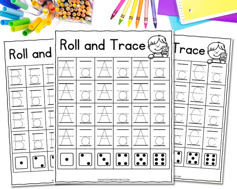 Roll and Trace - Worksheet - Alphabet - Printable - Dice Game ...