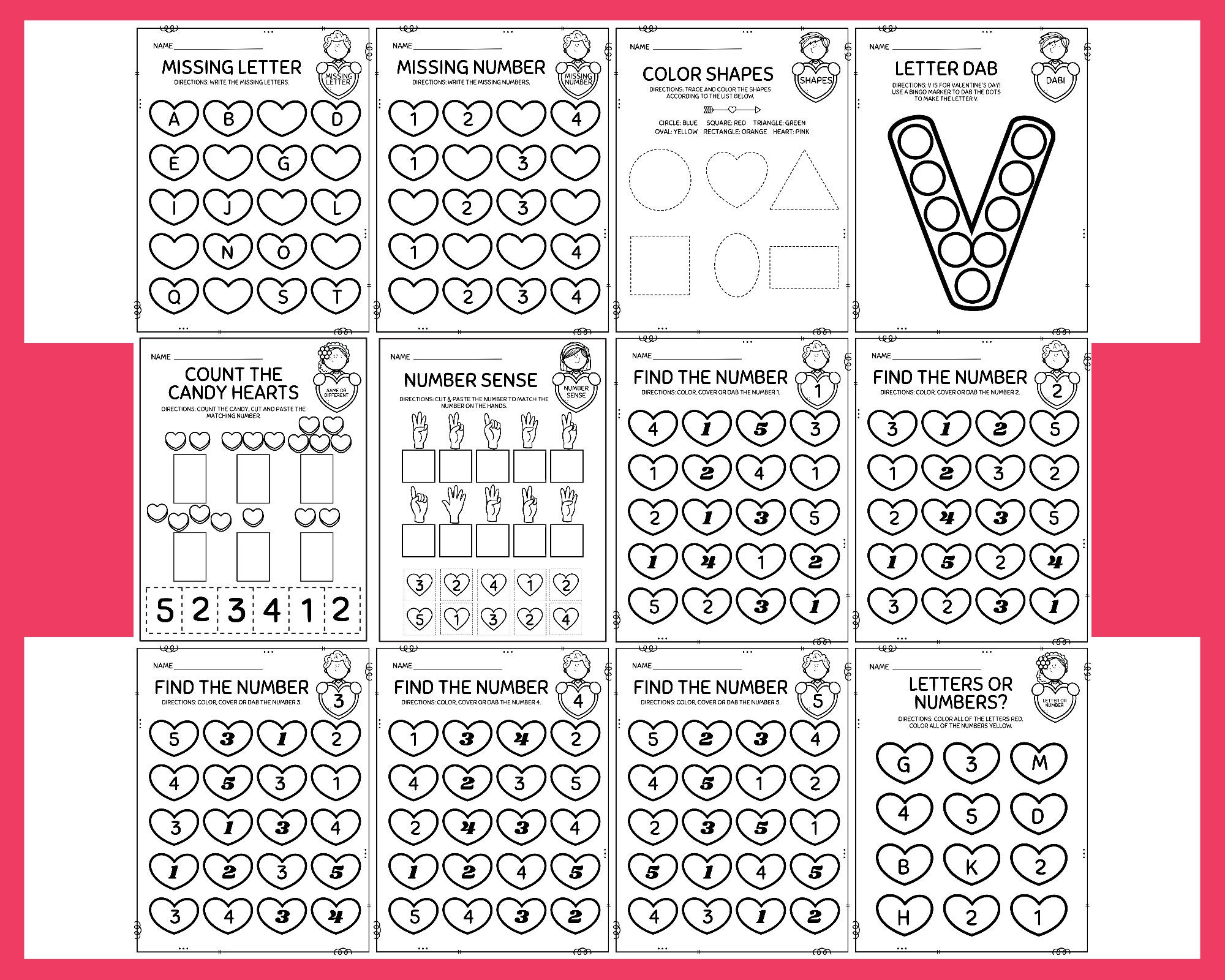 Preschool Pack - Printable - February - Math - Letters - Instant ...