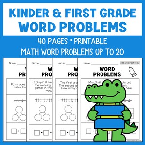 Math Worksheets - Word Problems - Printable - Kindergarten - First ...