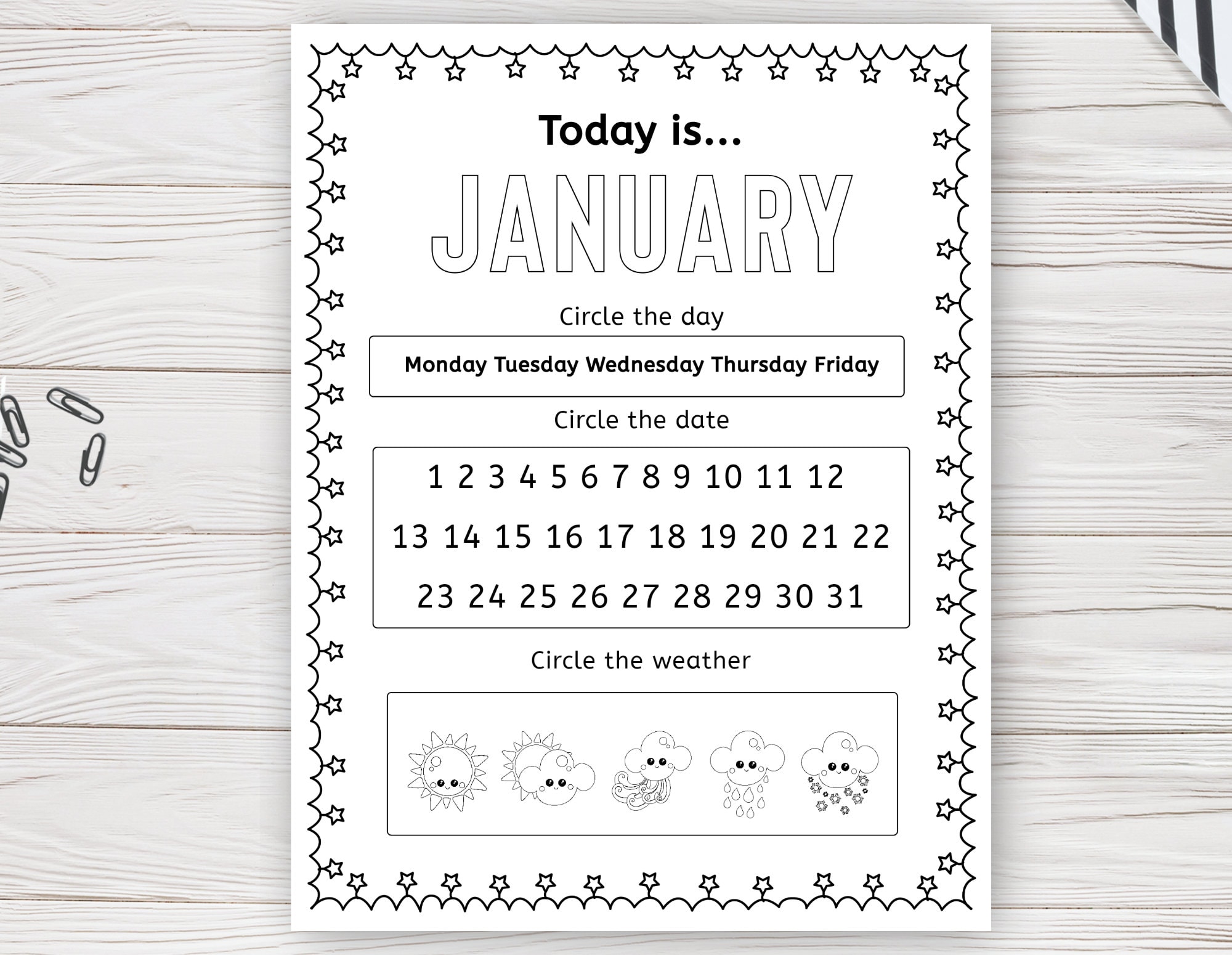 Printable Daily Calendar Pages Worksheets Kids Instant | Etsy