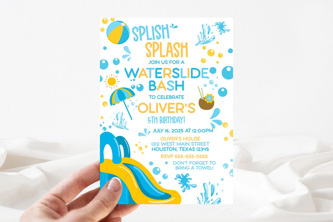 Waterslide Invitation - Editable - Pool Party - Printable - Birthday ...