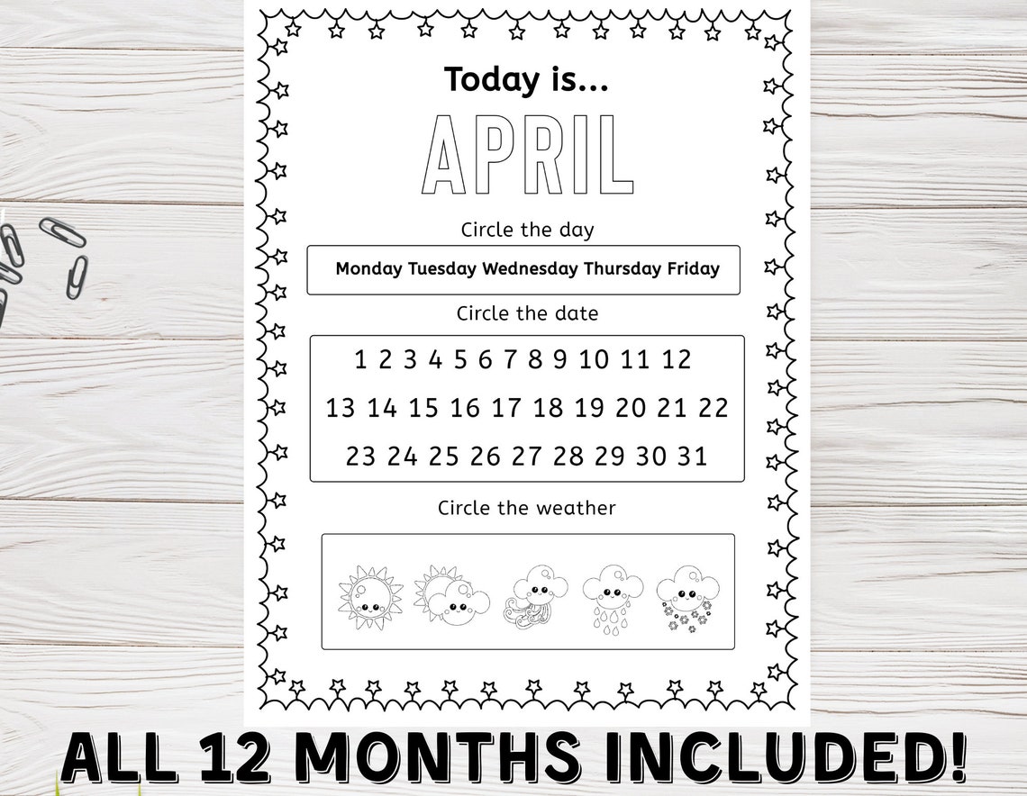 Printable Daily Calendar - Pages - Worksheets - Kids - Instant Download ...