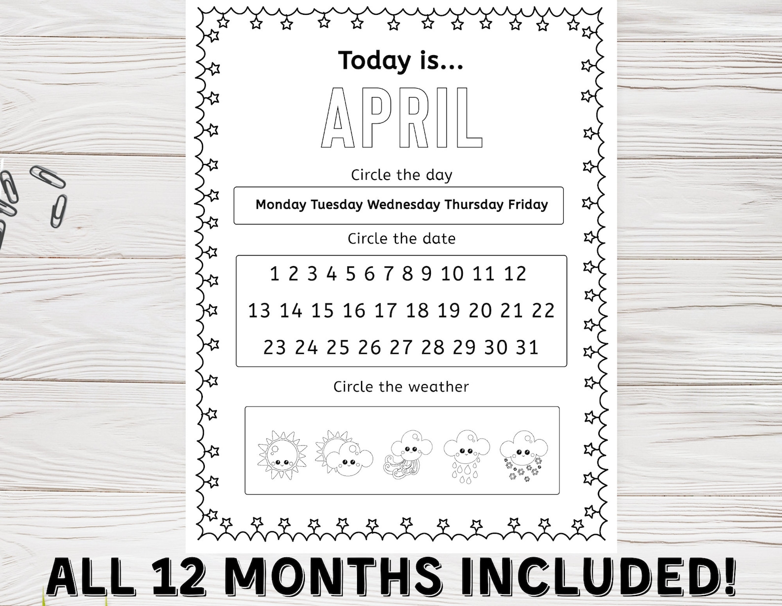 Printable Daily Calendar Pages Worksheets Kids Instant | Etsy