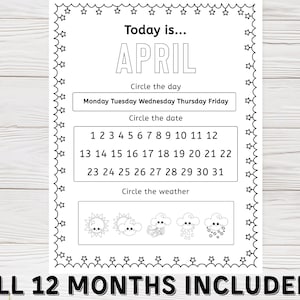 Printable Daily Calendar - Pages - Worksheets - Kids - Instant Download ...
