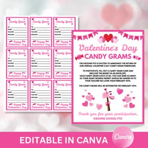 Valentine Candy Grams - Editable - Printable - PTO Fundraiser - Canva ...