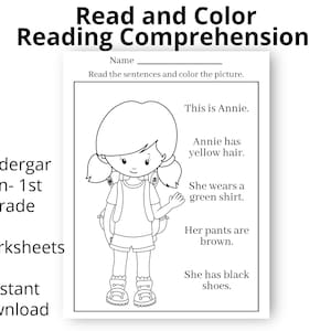 Read and Color - Kindergarten - First Grade - Worksheets - Printable ...
