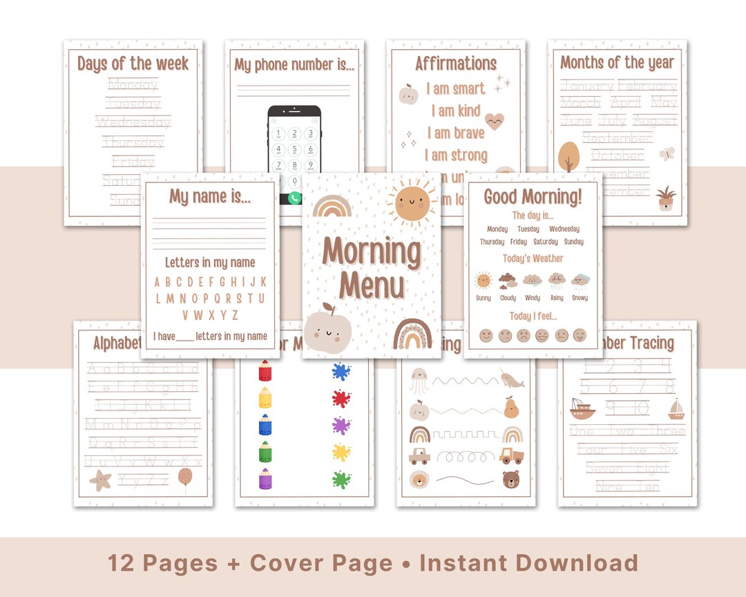 Morning Menu Preschool Printable Kindergarten Instant Download Alphabet ...