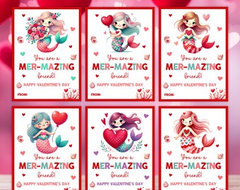 Mermaid Valentine Cards - Printable - School Valentines - Class Party ...