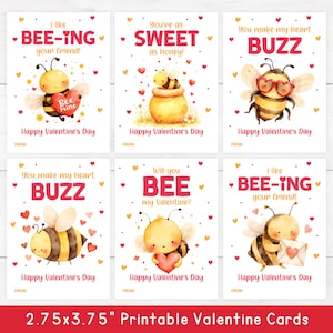 Bee Valentine Cards - Printable - School Valentines - Instant Download ...