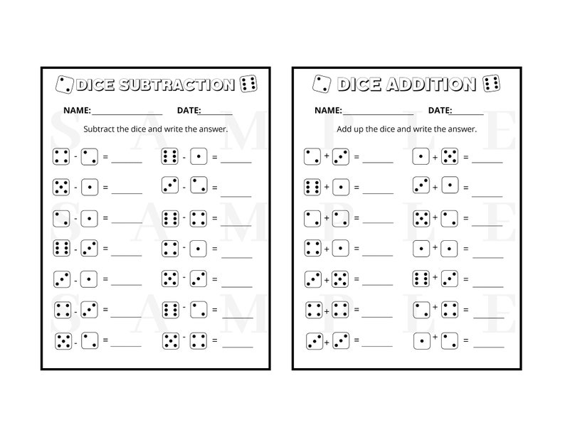 Dice worksheets Kindergarten First grade Instant | Etsy