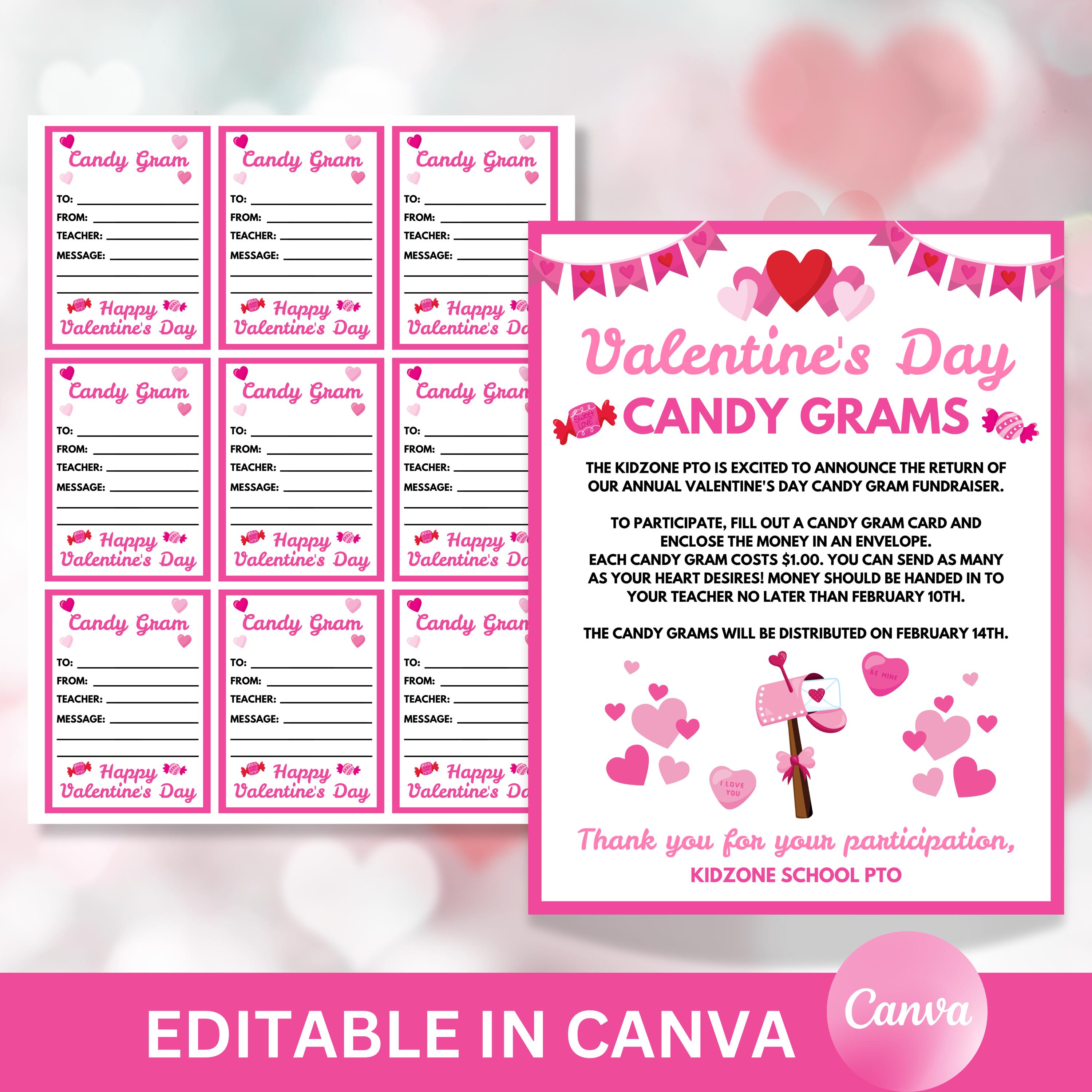Valentine Candy Grams - Editable - Printable - PTO Fundraiser - Canva ...