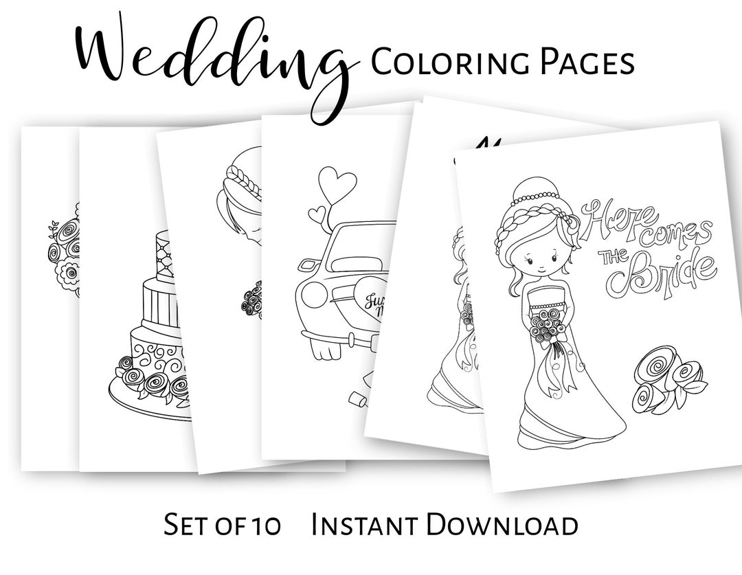 Wedding Coloring Pages Printable Activity Bride Groom - Etsy