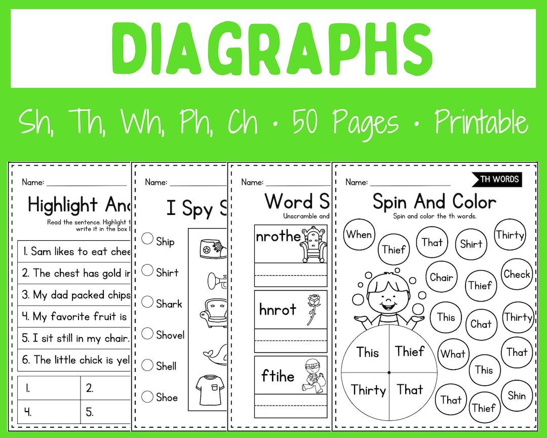Printable Worksheets - Diagraphs - Beginning Sounds - First Grade ...