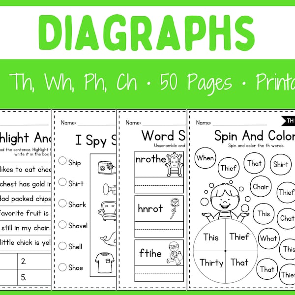 Diagraphs Worksheet - Etsy