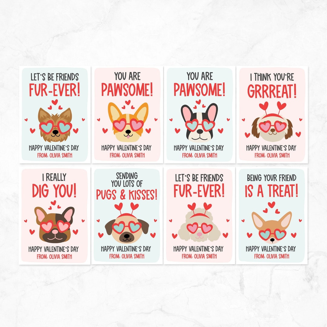 Printable Dog Valentines - Editable - Puppy Valentine Cards - Kids ...