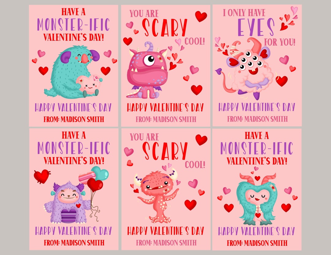 Monster Valentine Cards - Editable - Printable - Digital Download ...