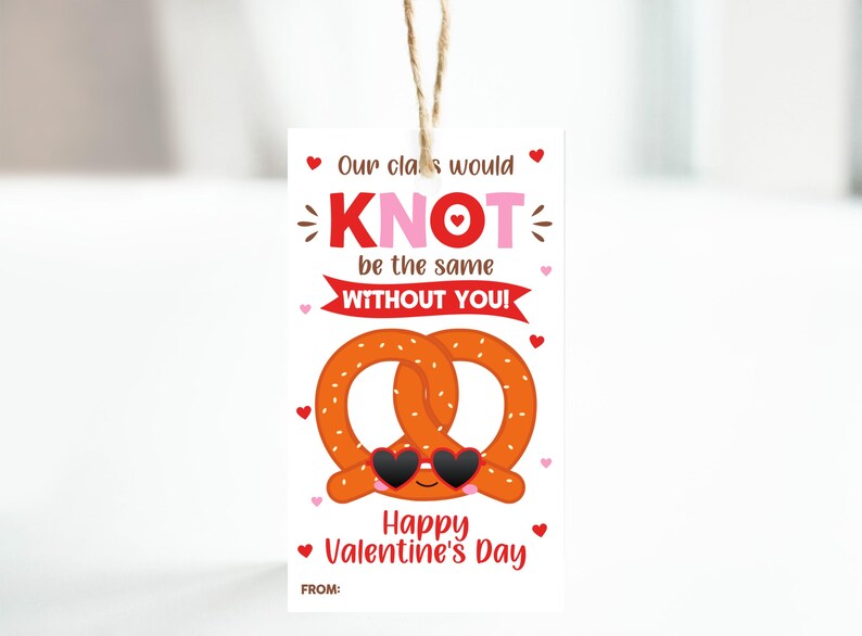Pretzel Valentine Tag - Printable - Class Valentines - Cute Valentine ...