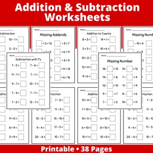 Math Worksheets - Printable - Instant Download - Addition - Subtraction ...