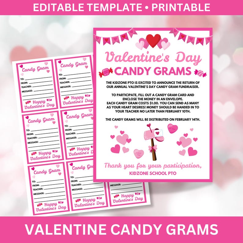 Valentine Candy Grams - Editable - Printable - PTO Fundraiser - Canva ...