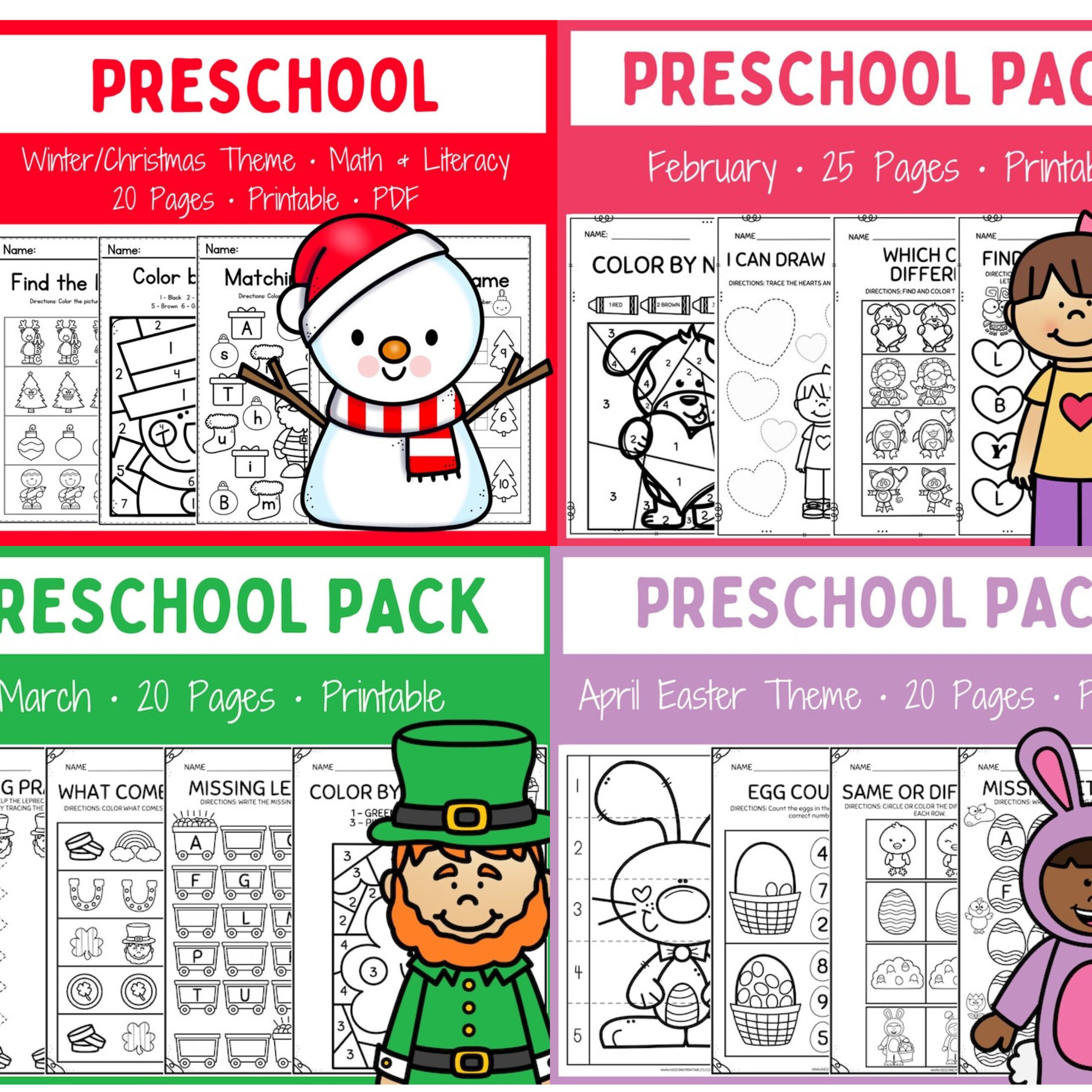 Worksheet Bundle - Printable - Preschool - Instant Download - No Prep ...