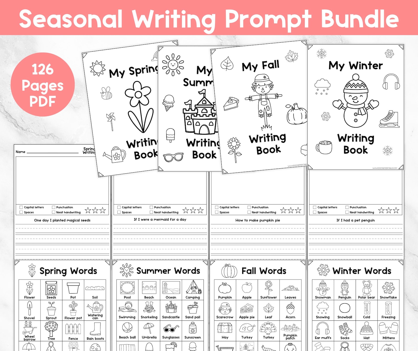 Writing Prompt Bundle - Printable - Writing Journal - Seasonal Writing ...