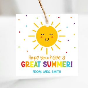 Summer Gift Tag - Editable - Printable - Sun - Class Gift Tag - School ...