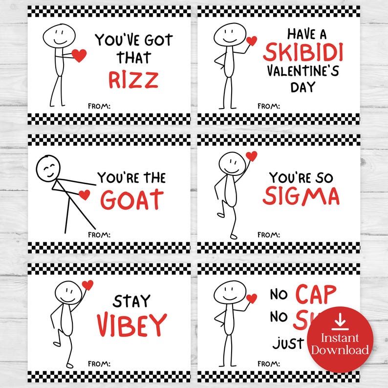 Boy's Valentine Cards - Printable - Slang - Funny Valentine Card ...