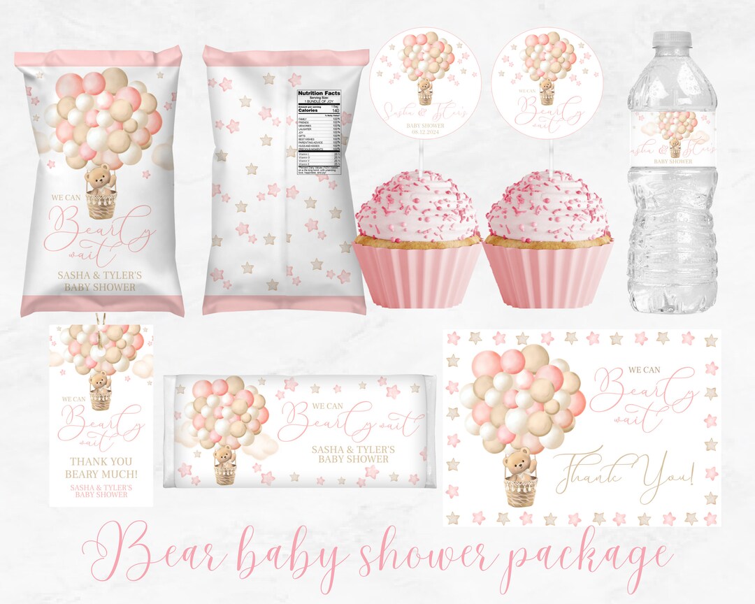 Teddy Bear Baby Shower Package Bundle Editable Printable Chip Bag Favor ...