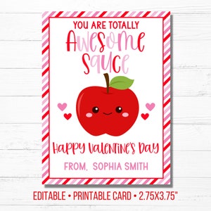 Applesauce Valentine - Editable - Printable - School Valentine Cards ...