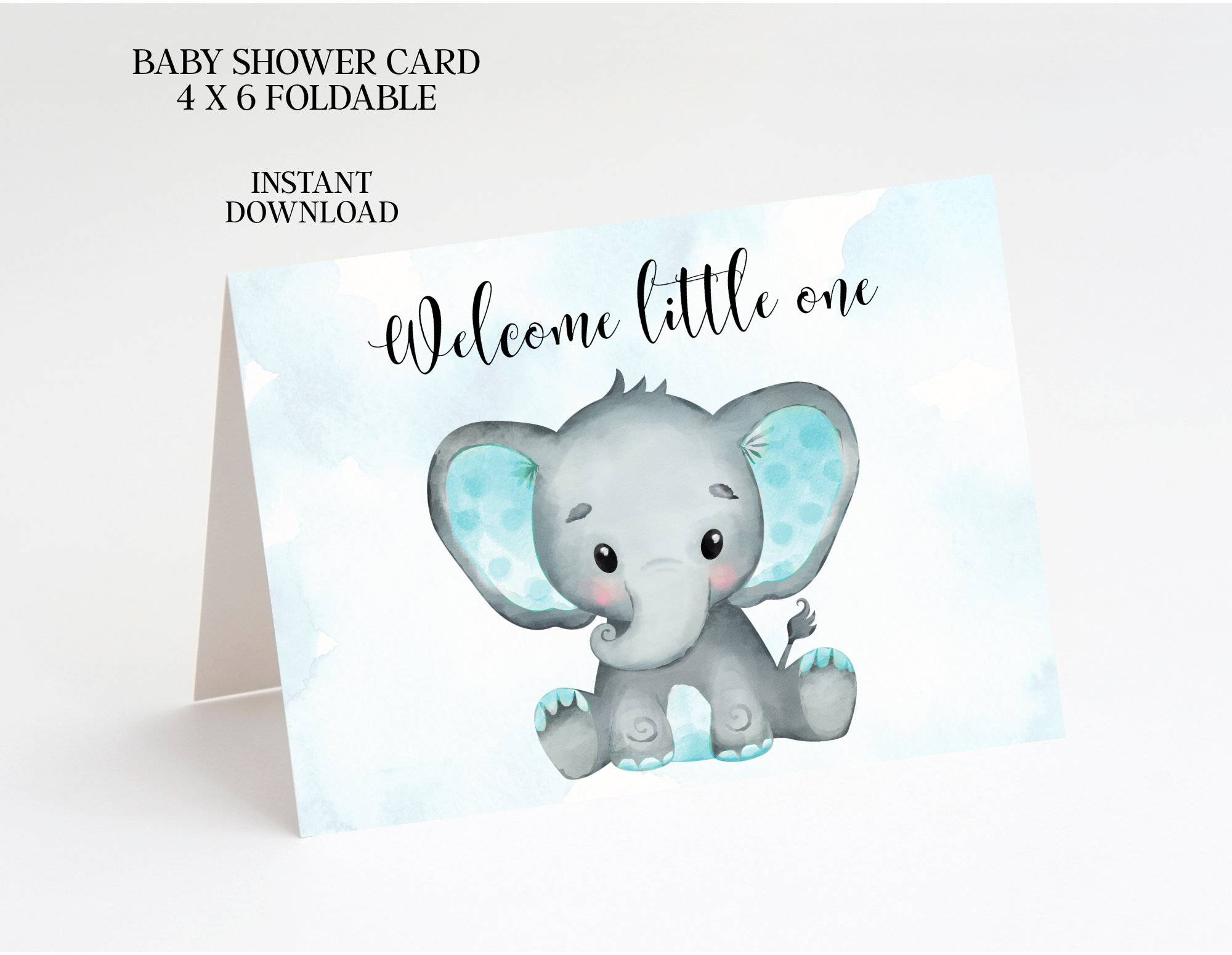 Baby Shower Card - Printable - Boy - Elephant - Watercolor - Instant ...