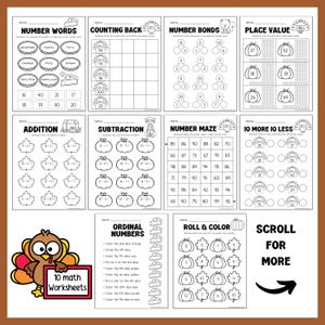 First Grade - Worksheets - Thanksgiving Theme - Printable - Homeschool ...