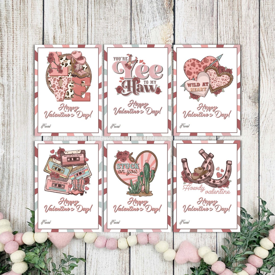 Printable Valentines - Retro Cowgirl - Instant Download - School ...