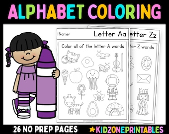 ABC Worksheets Alphabet Printable A-Z Letters US Letter - Etsy