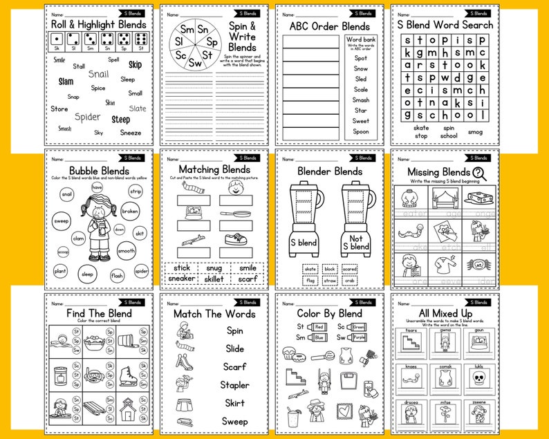 Blends Worksheets - Printable - Bundle - Language Arts - Phonics ...