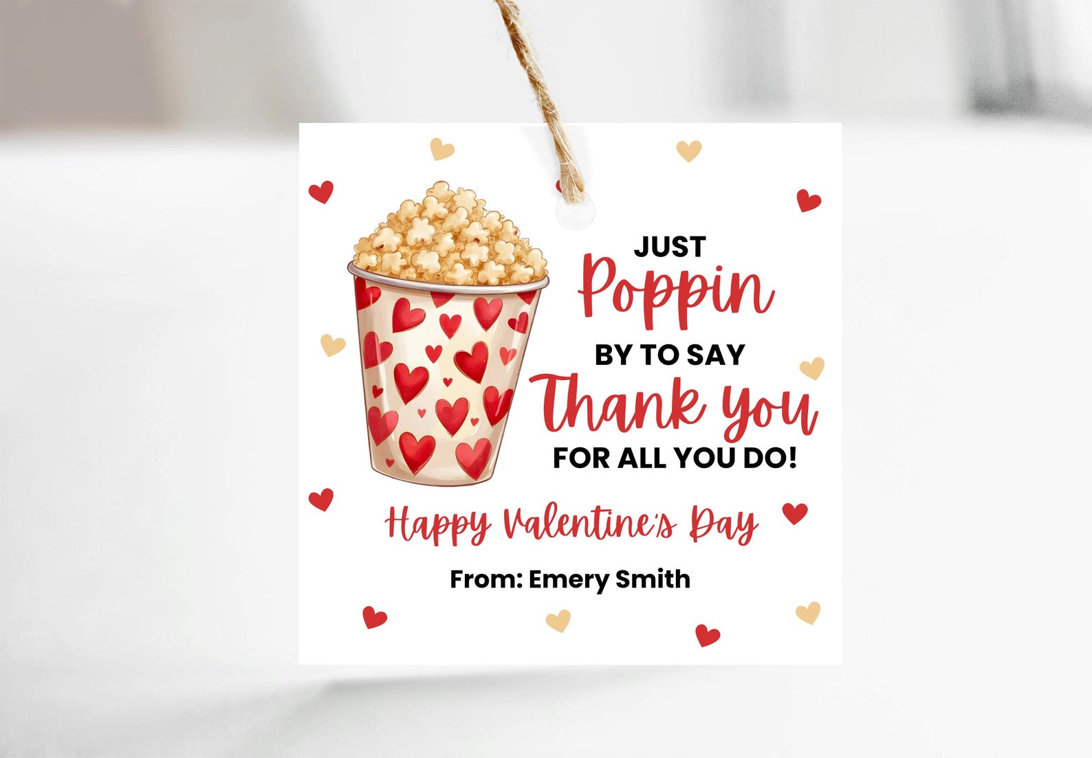 Popcorn Valentine Tag - Editable - Printable - Appreciation Gift Tags ...