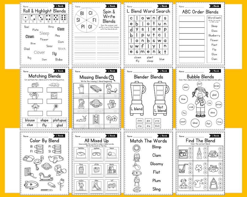 Blends Worksheets - Printable - Bundle - Language Arts - Phonics ...