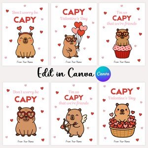 Capybara Valentine Cards - Editable - Printable - Kid's Valentine's Day ...