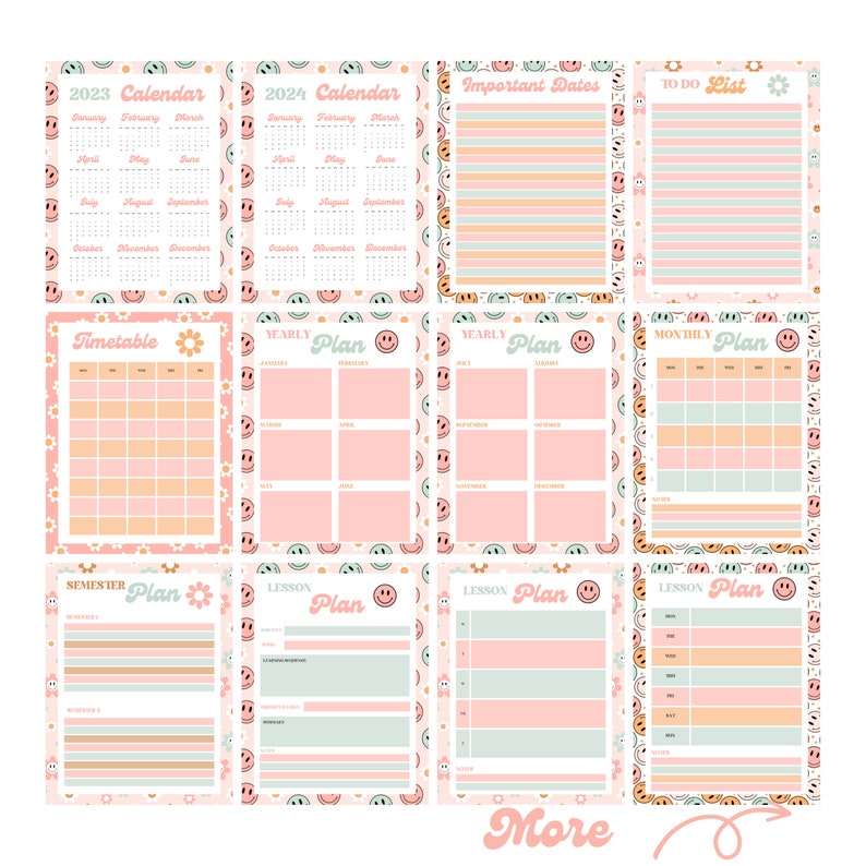 Teacher Planner - Printable - Groovy - Retro - Smile - Lesson Plan ...