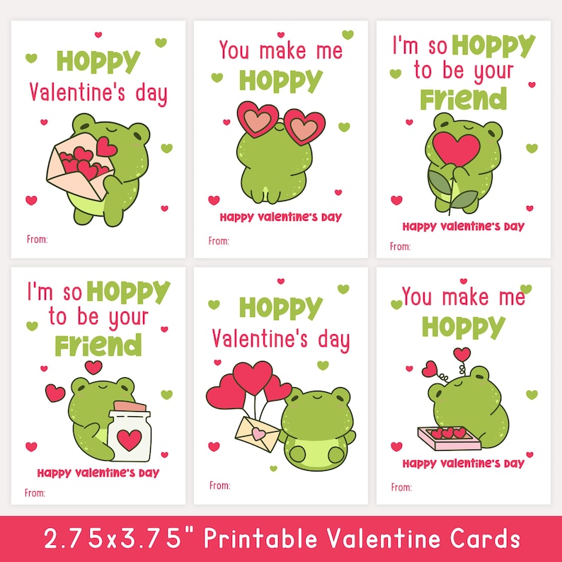 Frog Valentine Cards - Printable - Kids Valentines - School Valentine ...
