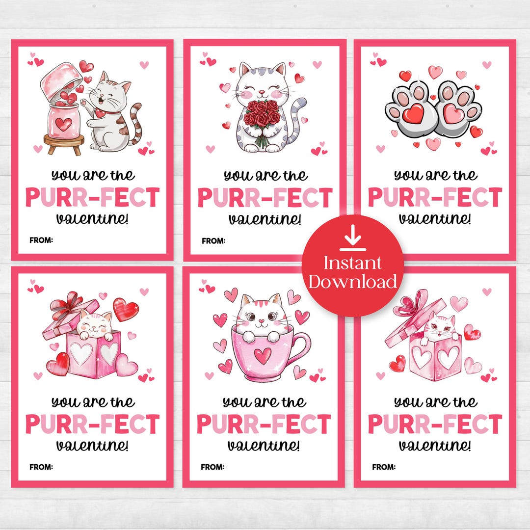 Kitten Valentine Cards - Printable - Cute Cat Valentines - Class ...