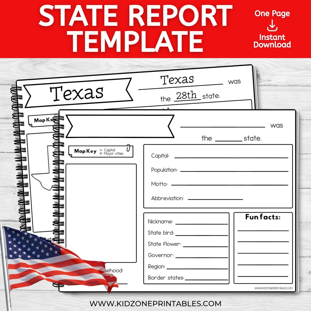 State Report Template - Printable - Worksheet - Homeschool - Teacher ...