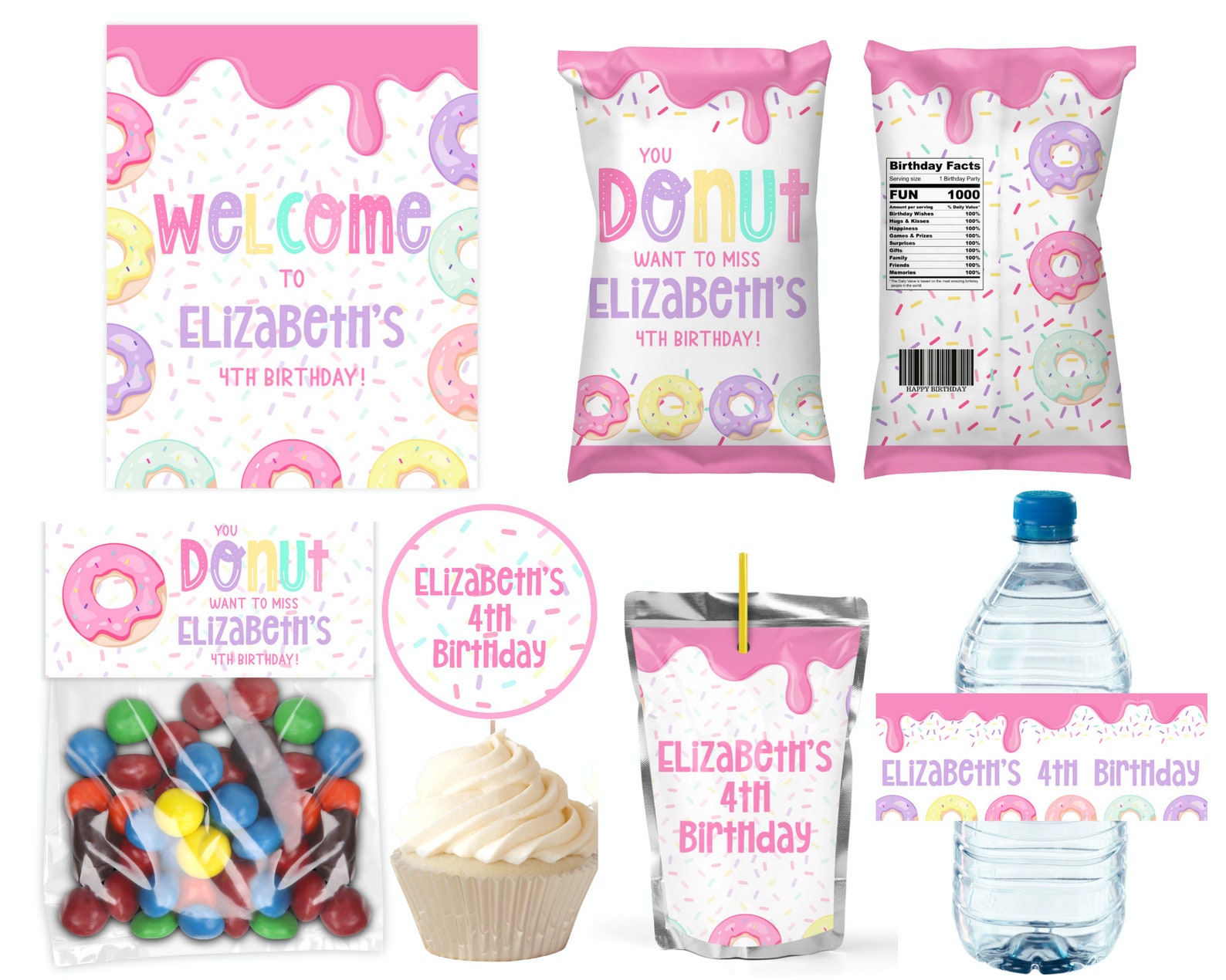 Donut Birthday - Party Package - Editable - Printable - Chip Bag ...
