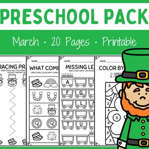 Preschool Pack - Printable - March - Math - Letters - Instant Download ...